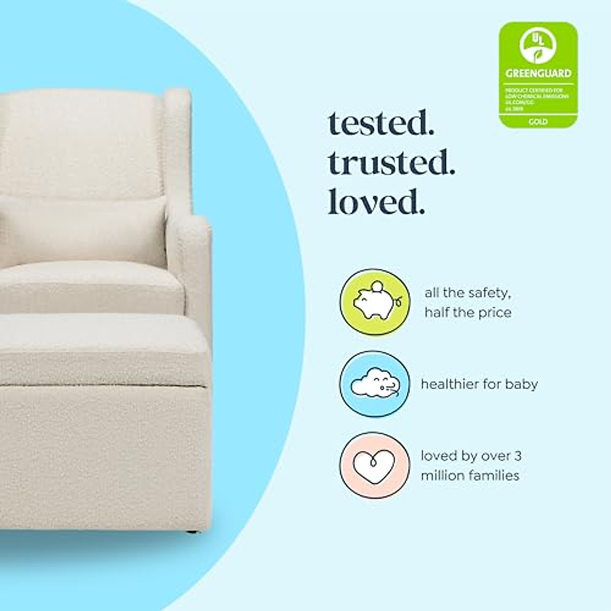 Carter's by DaVinci Adrian Swivel Glider with Storage Ottoman in Ivory Boucle, Greenguard Gold & CertiPUR-US Certified