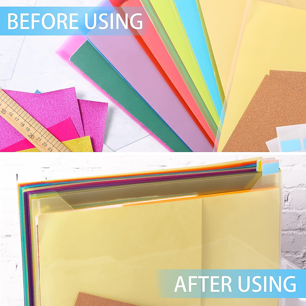 Glenmal 100 Pieces 12x12 Scrapbook Paper Storage Organizer with 180 Pieces Sticky Index Tabs,plastic Craft Vinyl Scrapbook Paper Storage Bags,storage for Scrapbooking Photo and Paper File (Multicolor)