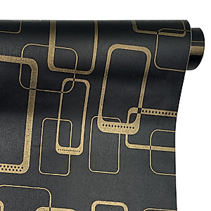 SimpleLife4U Geometric Pattern Shelf Drawer Liner Self-Adhesive Black Countertop Protect Paper for Furniture 17.7 Inch by 9.8 Feet