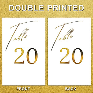 KCLIFE Gold Wedding Table Number Cards, 4x6, Elegant Gold Foil Font 1-20 Plus Head Table, with Gold Table Number Holders, Luxury Event Table Numbers for Events, Parties, Conferences, Banquets, small