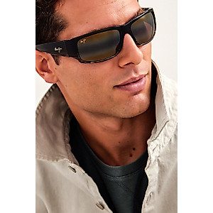 Maui Jim Men's and Women's World Cup Polarized Wrap Sunglasses, Chocolate Stripe Fade/HCL® Bronze, Large