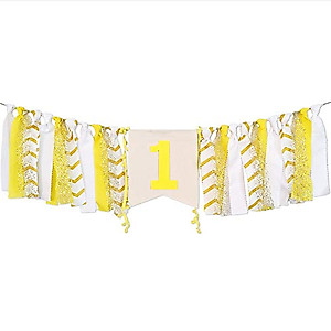 Baby Birthday Banner Decoration - 1st Birthday Baby High Chair One Banner Chair Tutu Skirt Decoration for Birthday Theme Party Supplies (Yellow)