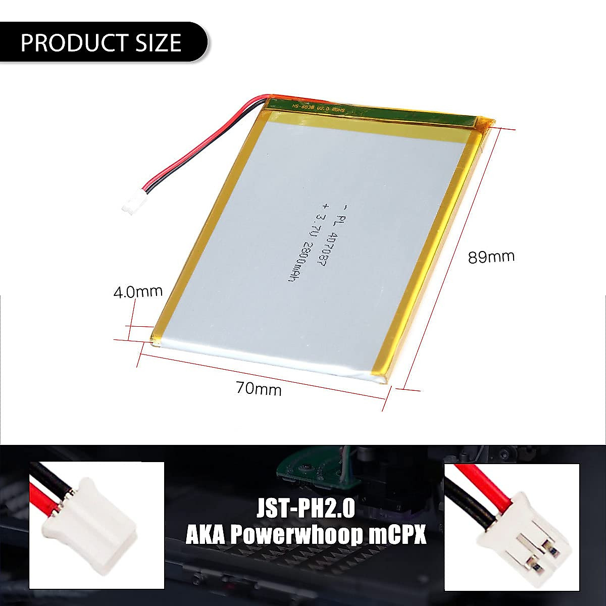 AKZYTUE 3.7V 2800mAh 407087 Lipo battery Rechargeable Lithium Polymer ion Battery Pack with JST Connector