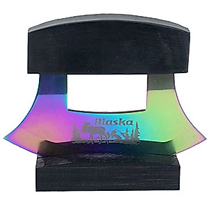 Alaska Alaskan Ulu Deep Dark Wood Handle Electroplated Blade Etched Moose Scene