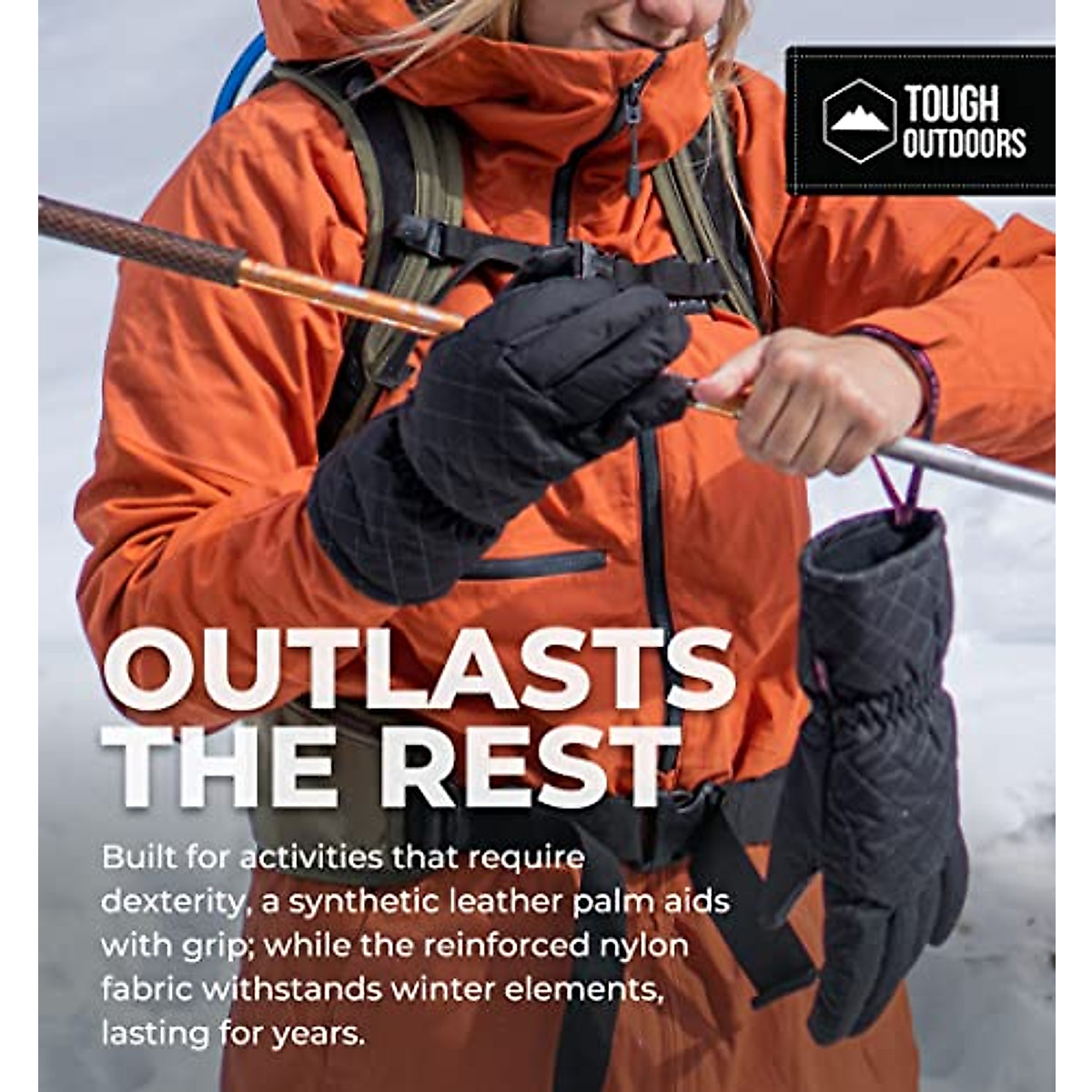 Tough Outdoors Women's Ski Gloves - Womens Snow Gloves - Winter Waterproof Snow Gloves - Adult Snow Gloves - Ladies Snowboarding Gloves