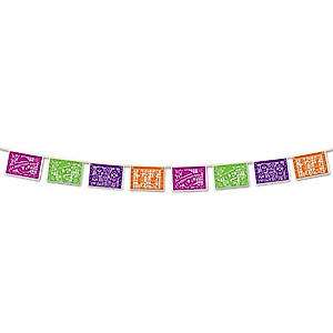 Beistle - 941 Beistle Day of the Dead Picado Style Pennant Banner Hanging Decorations, Halloween Party Supplies, 8" x 12', Multicolored