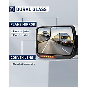 ECCPP Tow Mirrors Towing Mirrors Compatible with 2004-2014 for Ford for F150 1997-1999 for Ford for F-250 with Left Right Side Power Control Heat Turn Signal Puddle Light with Chrome Housing