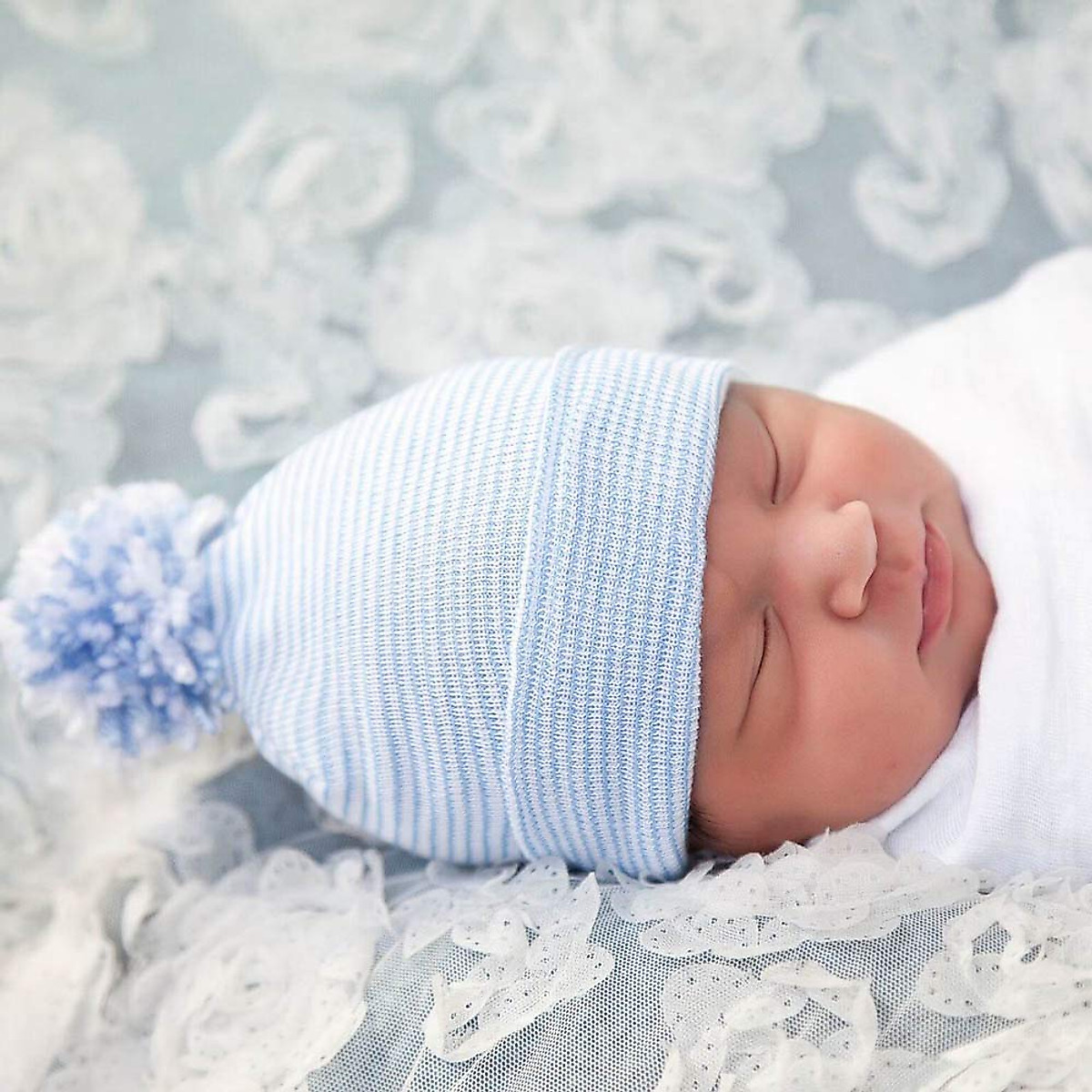 upeilxd Newborn Baby Hat Infant Caps Baby Boy Girl Toddler Hospital Hats Bow Double Layer Knit Beanie Cap for 0-3 Months (3 Pcs Hairball Hat -C)