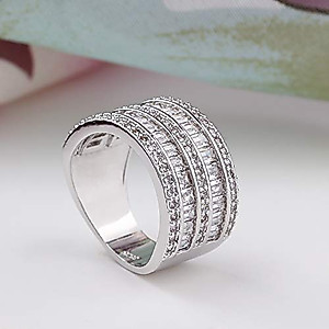 shiYsRL Exquisite Jewelry Ring Love Rings Fashion Women Round Rectangular Multilayer Cubic Zirconia Engagement Ring Jewelry Wedding Band Best Gifts for Love with Valentine's Day - US 9