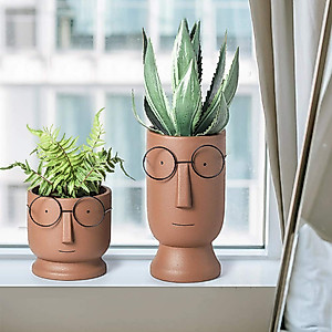 YLTTON Face Planters Pots,Terracotta Plant Pot Unglazed Modern Ceramic Human Face Succulent Head Planter Pot Indoor Clay Bonsai Containers with Drainage Holes/Saucer (5.12 inch-Terracotta)