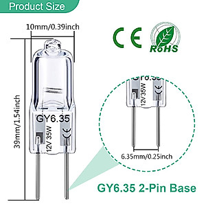 GY6.35 Halogen Light Bulbs 12 Volt 35 Watt, 12 Pack 2 Pin GY6.35 Base Bulb, Replacement T4 Tubular JCD Type Bulb for Ceiling Lights, Table Lamp, Chandelier, 2700K Warm White, Dimmable