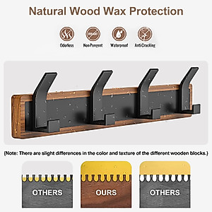 FATASTY Coat Rack Wall Mount-Solid Walnut Wall Coat Rack with 4 Black Aluminum Wall Hooks for Hanging Coats, Backpacks, Bags, Towels. Coat Hooks Wall Mount for Entryway, Bathroom, Bedroom