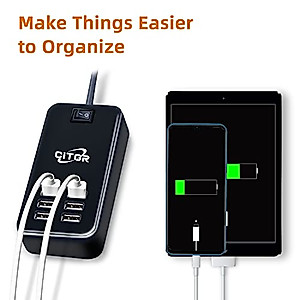 Multiport USB Charger, 6 Port USB Charging Station for Multiple Devices, Phone, Tablet, Power Strip with ON/Off Switch (Black)