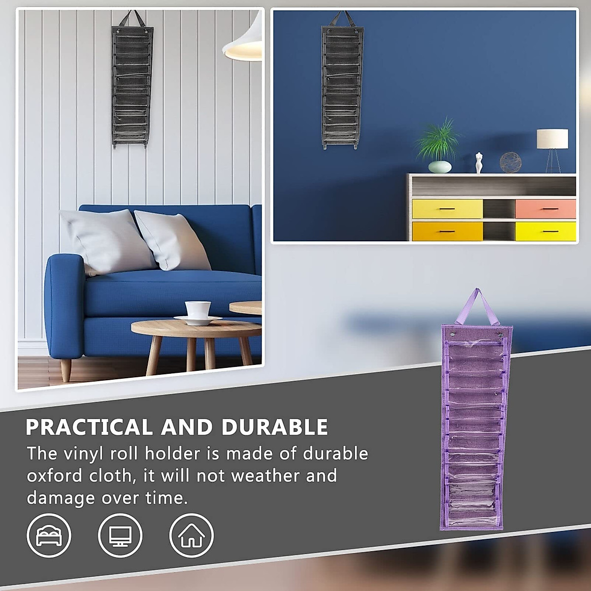 EXCEART Shelf Bracket Vinyl Roll Holder Vinyl Roll Storage Rack 12 Compartments Wall Mount Over The Door Craft Vinyl Storage Organizer Wrap Organizer for Closet Purple Jewelry Holder Stand