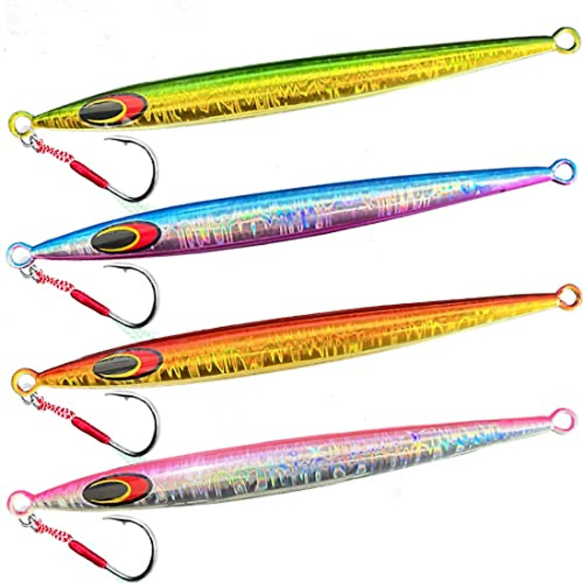 [4 PCS] Fishing Saltwater jigs Speed Slow Jigging Pitching Lures 80g/200g, Vertical Jigging Artificial Lures Jigging Hard Lure Fishing jigs Glow Lead Jig for Tuna,Grouper, Bass, Salmon (80g/2.82oz)