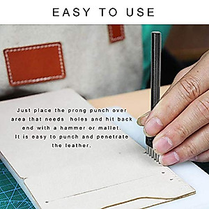 Prong Punch Tool Set - 3pcs 5mm Leather Row Round Hole Tooth Punch Tool, 2/4/6 Prong Circular Cut Lacing Stitching Chisel DIY Leathercraft Punching Accessories Kits for Leather Craft Supplies