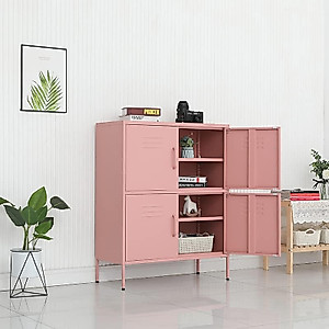 Fumedo 4 Door Metal Storage Cabinet for Bed Room,Living Room,Home,Hotel,Office,Garage,Kitchen,Adjustable Shelves and Standing Feet. (Pink)