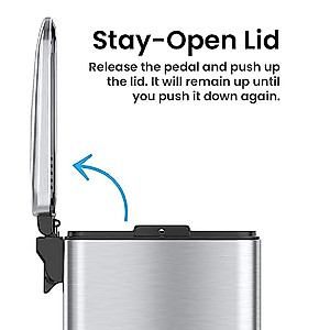 iTouchless SoftStep 1.3 Gallon Slim Bathroom Trash Can with Odor Filter and Removable Inner Bucket, Stainless Steel, 5 Liter Small Garbage Step Bin, Bathroom, Bedroom, Business, Home, Office Cubicle