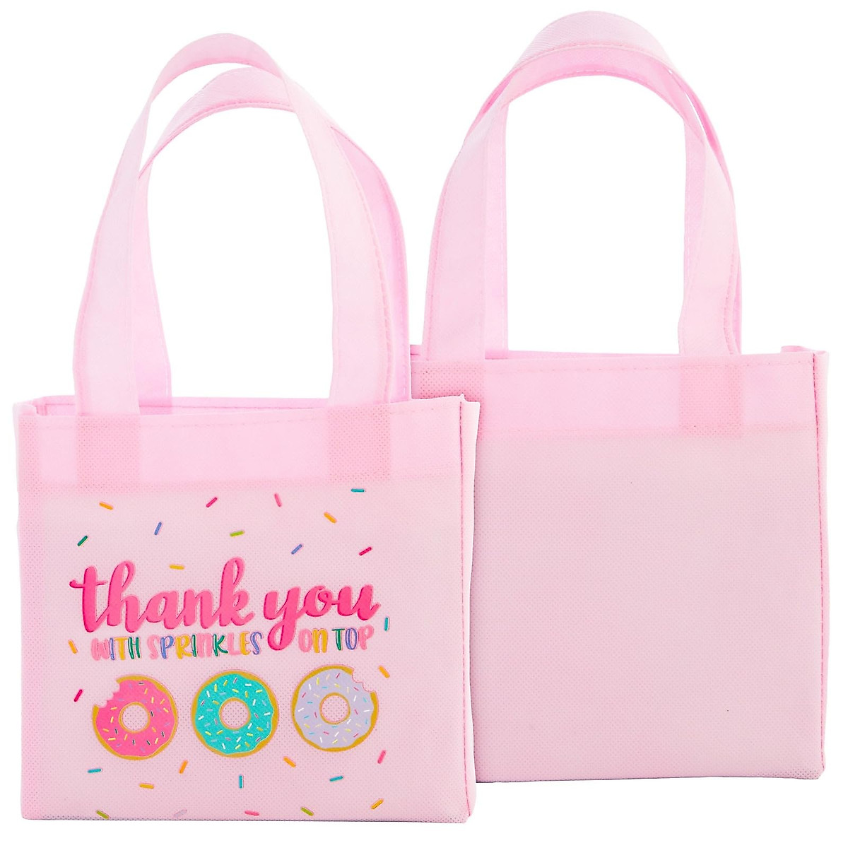 BLUE PANDA - 24 Pack Donut Goodie Bags - Pink Donut Theme Party Favor Totes for Girl's Birthday, Baby Shower, Special Event (6.5 x 7 x 2 In)