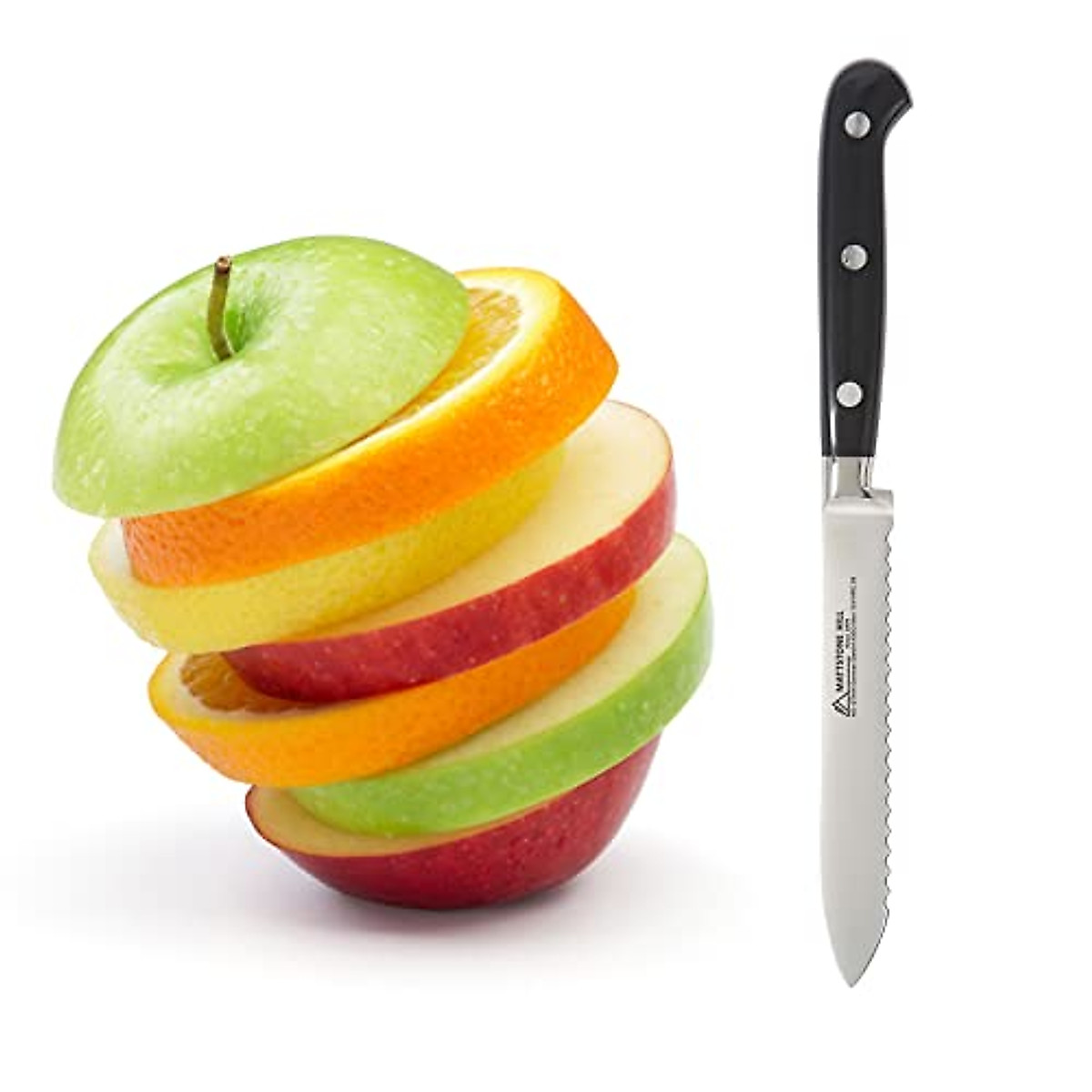 Serrated Utility Knife - MATTSTONE HILL 4.7" Kitchen Knife, German Stainless Steel Vegetable Knife, Paring Knife, Triple Rivet Handle