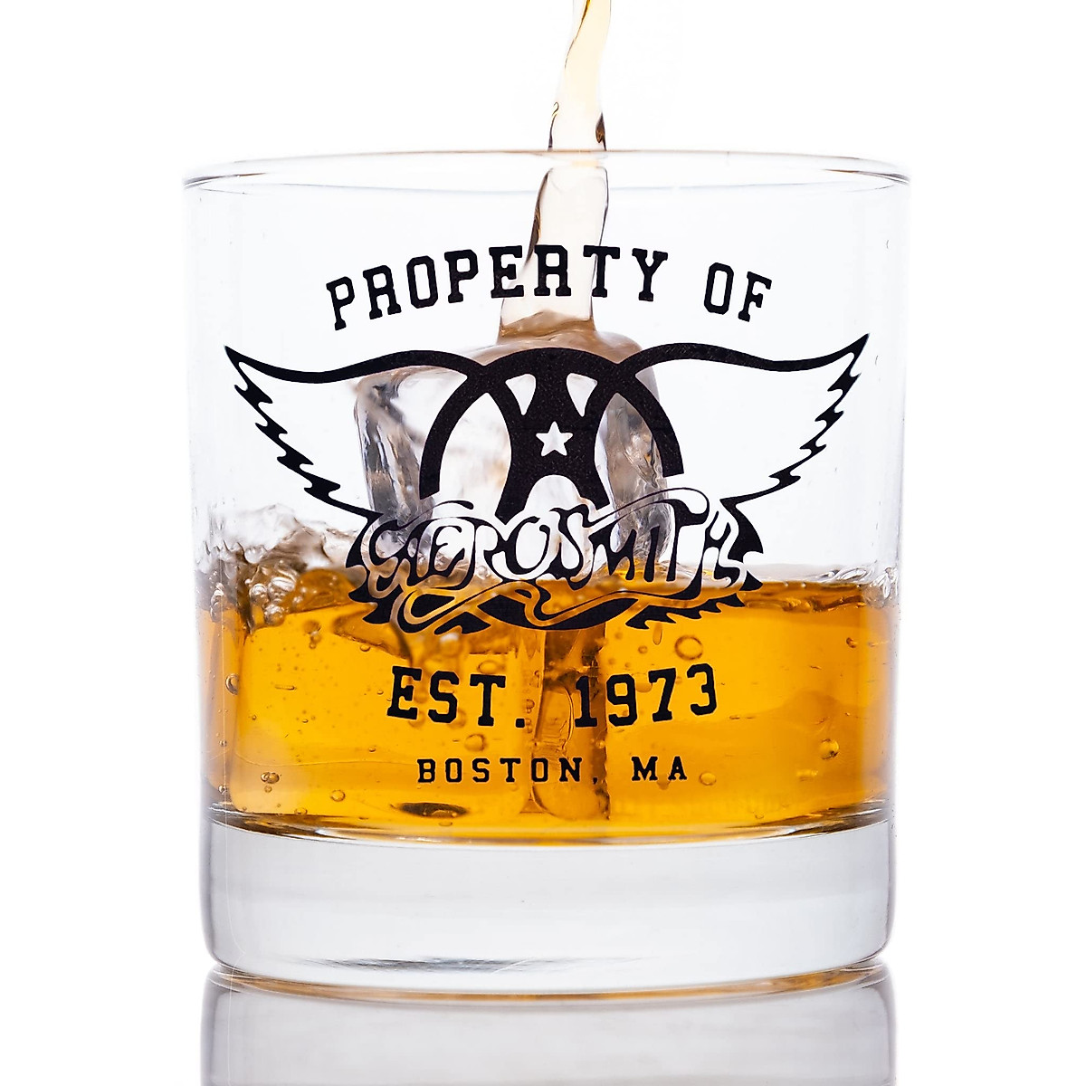 PROPERTY OF AEROSMITH Printed Whiskey Glass - Officially Licensed, Premium Quality, Handcrafted Glassware, 11oz. Rocks Glass - Perfect Collectible Gift for Rock Music Fans & Aerosmith Enthusiasts