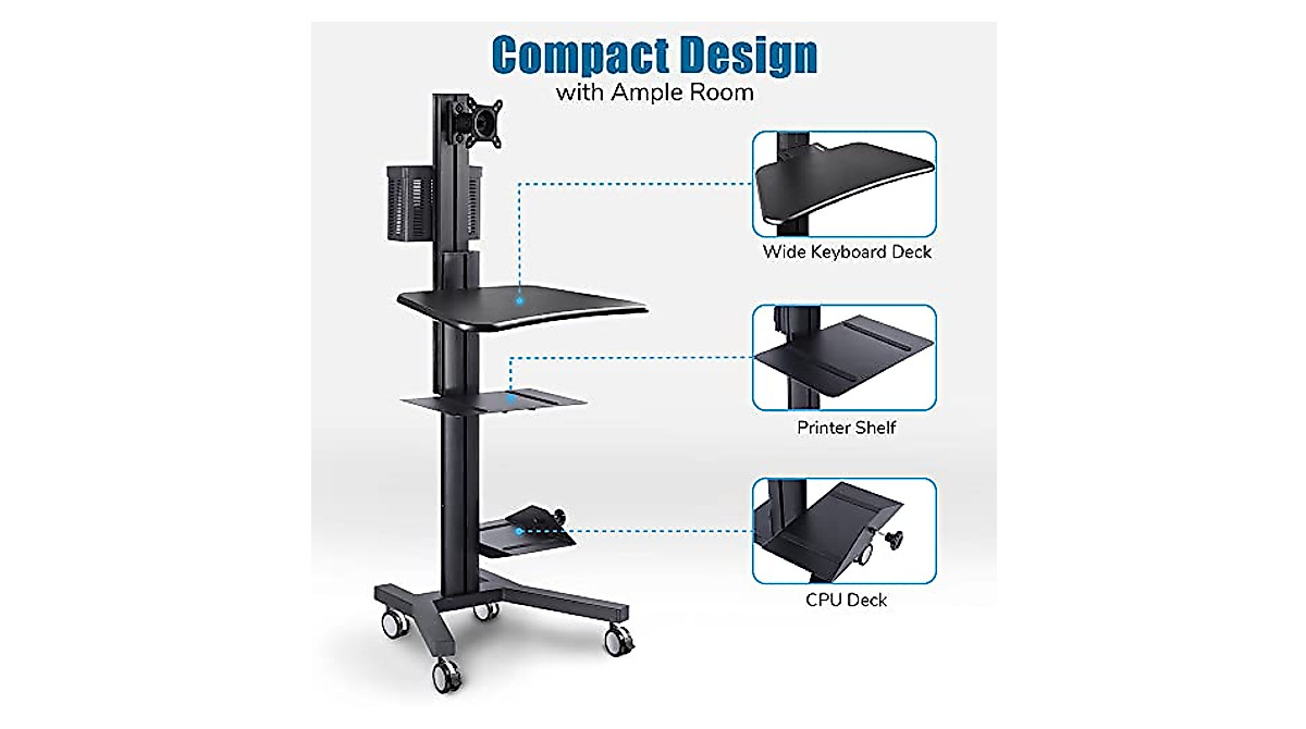 AW Mobile Standing Workstation - Rolling PC Cart