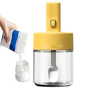 Glass Spice Jars | Airtight Seasoning Containers Equipped with Retractable Spoon & Lid | Ultimate Kitchen Essential for Sugar, Salt, & Condiments | Convenient Storage Solution