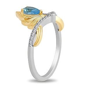 Jewelili Enchanted Disney Fine Jewelry Sterling Silver and 10K Yellow Gold 1/10 Cttw Diamond and Swiss Blue Topaz Aladdin Live Action Ring
