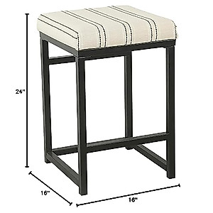 HomePop Home Decor | Modern 24-Inch Counter Stool | Backless Metal Frame Bar Stools Counter Height | Decorative Home Furniture, Black and White Stripe