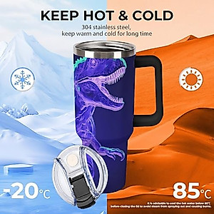 YTLKGFP 40 Oz Large Capacity Car Cup Green Dinosaur Style Tumbler with Handle (Black) Straw Lid Insulated Stainless Steel Water Bottle Travel Mug Leak-proof Car Cup Keeps Cold Or Hot