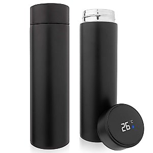 QiCheng&LYS Coffee Thermos,Tea Infuser Bottle,Smart Sports Water Bottle with LED Temperature Display,17 OZ Vacuum-Insulated Stainless-Steel Water Bottle (Black)