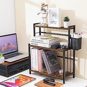 Giikin 3 Tier Adjustable Spice Rack Organizer Storage Shelf , Kitchen Counter Standing Wood Seasonings Rack with a Wire Basket, Countertop Standing Holder for Kitchen, Bathroom, Cabinet, Pantry