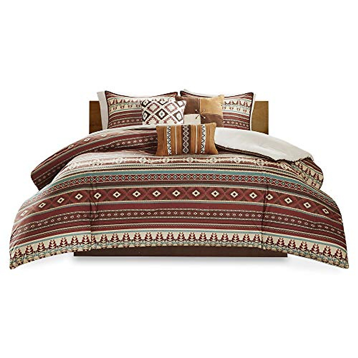 Madison Park Cozy Comforter Set-Rustic Southwestern Style All Season Down Alternative Casual Bedding, Matching Shams, Decorative Pillows, Queen (90 in x 90 in), Spice Brown Multi