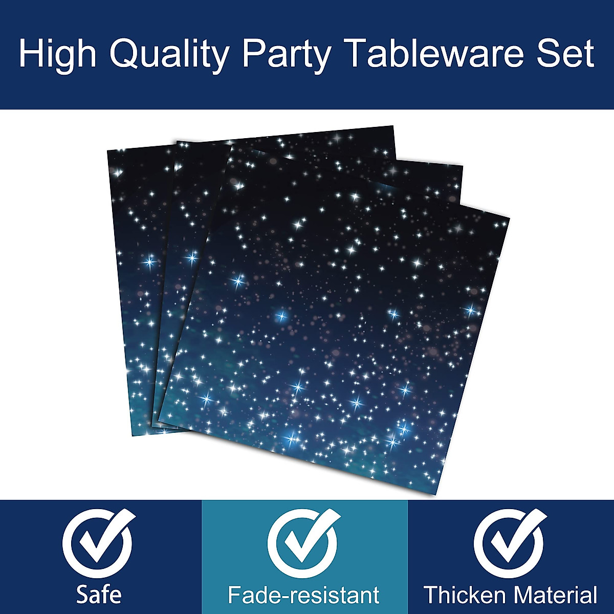 96 Pcs Galaxy Party Starry Night Supplies Tableware Set Outer Space Theme Birthday Star Party Table Decorations Solar System Paper Plates Napkins Forks for 24 Guests