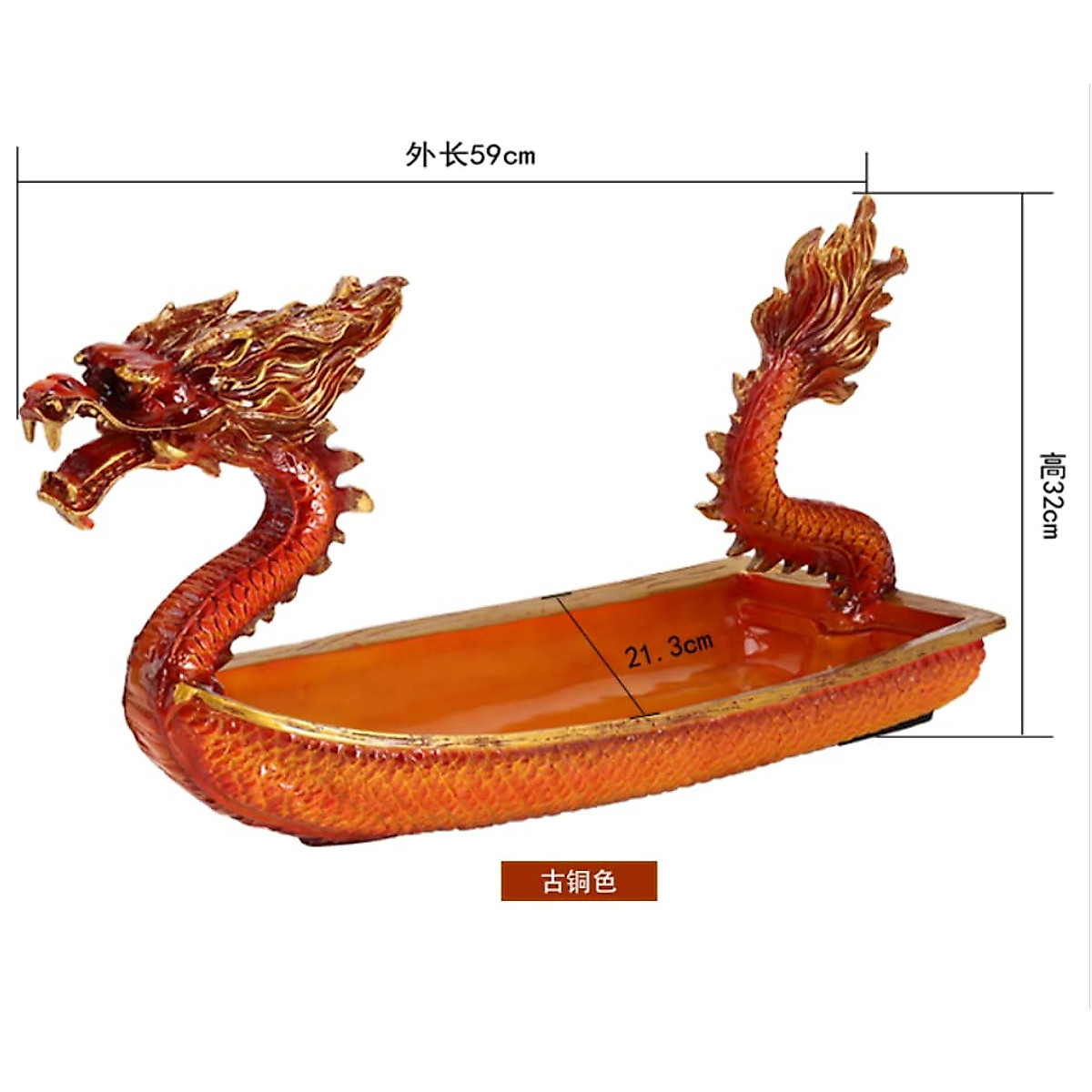 HONHPD Resin Sushi Boat Serving Tray, 23.3 Inch Seafood Plate, Japanese Food Tableware, Salmon Platter, Dry Ice Plate, Large Sushi Boat Plate for Sashimi Board Seafood Party,Coloured Copper