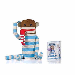 SUCK UK Sock Monkey Laundry Bag and Hanging Washing Basket with Velcro Hands, Multicolor