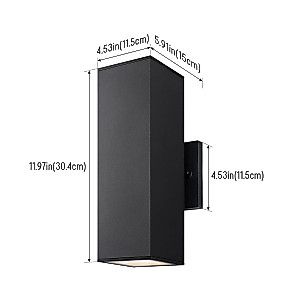 mirrea Modern Outdoor Porch Light Patio Light in 2 Lights with Aluminum Rectangular Tube and Tempered Glass Cover Waterproof Wall Sconce 2 Pack (Matte Black)