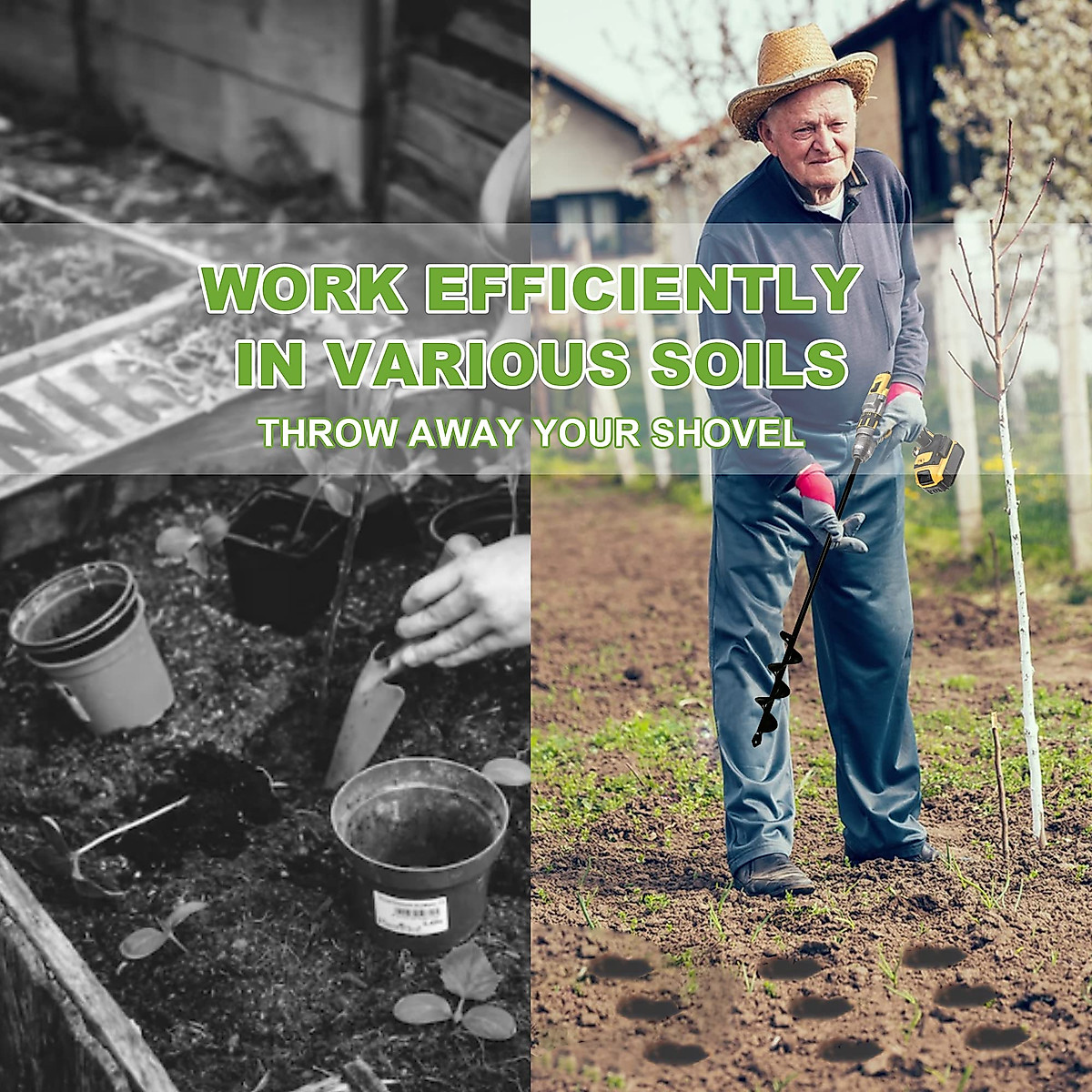 SORANGEUN Auger Drill Bit for Planting-1.6x16.5inch Plant Auger for Cordless Drill-Garden Tools for Bulbs Planting&Holes Digging - 3/8 Inch Hex Drive Drill