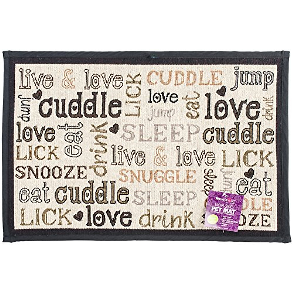 PetRageous 10218 Cuddles Tapestry Dog and Cat Non-Skid Machine Washable Placemat for Pet Feeding Areas with Rubber Backing 13-Inch by 19-Inch for Dogs and Cats, Multi-Colored, Off-White