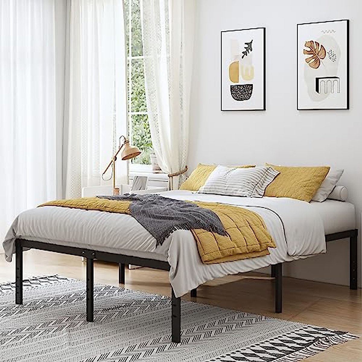 Cieemine 18 Inch Full Size Metal Bed Frame, Heavy Duty Steel Slat Mattress Foundation,No Box Spring Needed, Easy Assembly, Noise-Free,Black