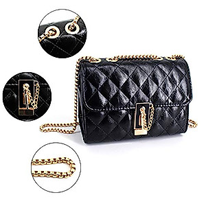 CLARA Women Quilted Crossbody Bag Twist Lock Shoulder Bag Satchel Handbag Purse with Chain Strap Black