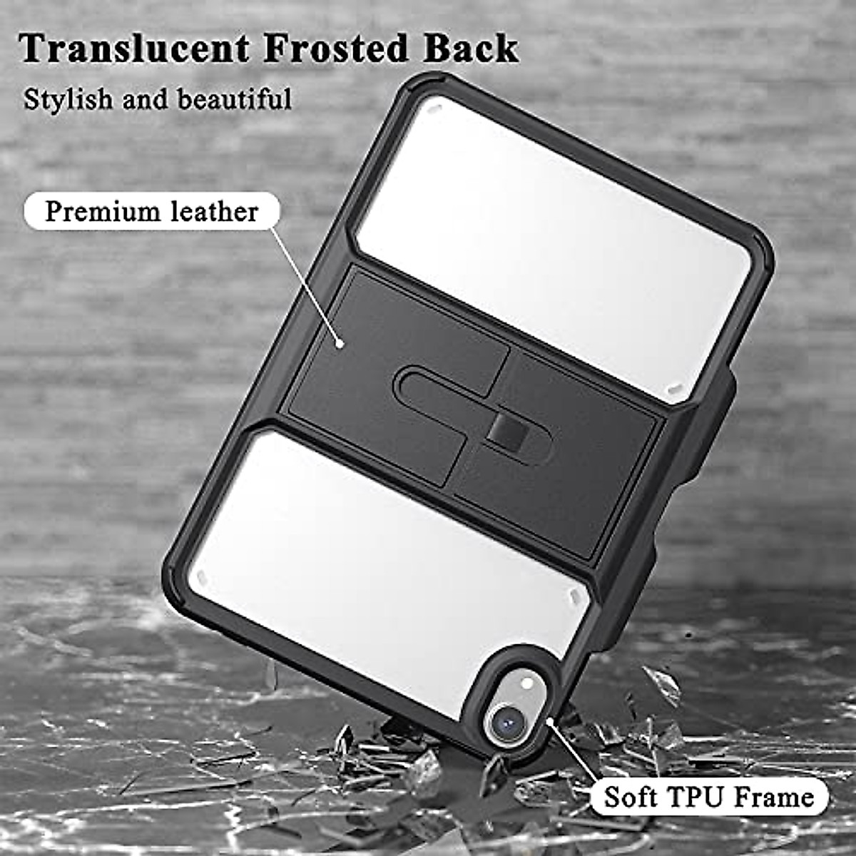 Soke New iPad Mini 6th Generation 2021 Case with Pencil Holder-[Full-Body Protection + 2nd Gen Apple Pencil Charging +Two Viewing Angles],Translucent Frosted Back Cover for iPad Mini 6 8.3 Inch(Black)