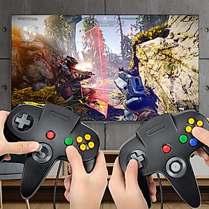 2 Pack USB N64 Controller, FISUPER Wired Video Game Controller USB Gamepad for Windows PC MAC Raspberry PI Retropie (Black)