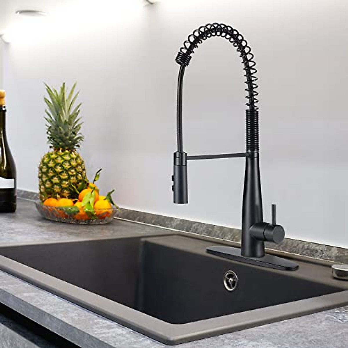 OYMOV RV Kitchen Faucet w/Pull Down Sprayer - Single Handle High Arc Spring Kitchen Sink Faucet for 1 or 3 Hole, RVs, Fifth Wheels, Motor Homes, Travel Trailers, Campers, Boats, Matte Black