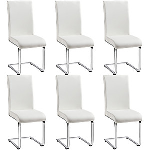 Yaheetech 6PCS Dining Chairs Modern Kitchen Chairs Armless Side Chairs with Faux Leather Seat, Metal Legs and High Back for Dining Room, Kitchen, Living Room, White (3 Packages Containing 6 Chairs)