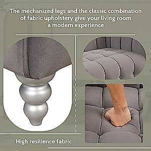 Melpomene Upholstered 89" Velvet Button Tufted 3 Seater Sofa with Solid Wood Legs,Luxury Chesterfield Sofa with Square Arms, for Livingroom, Office, Apartment(Grey)