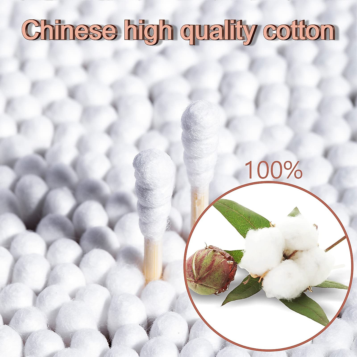 YADADA 500 Count Organic Cotton Swabs - Biodegradable Bamboo Sticks, Natural Cotton Buds with Pointed and Rounded Tips for Ear Cleaning