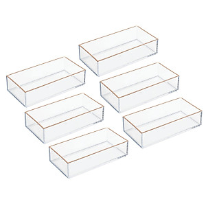 mDesign Plastic Beauty Organizer Bin for Bathroom Drawers, Vanity, or Countertops, Storage for Makeup Brushes, Palettes, Blush, Concealers, or Hair Ties, Lumiere Collection, 6 Pack, Clear/Rose Gold