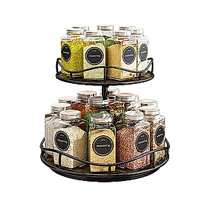 Wood Lazy Susan Organizer Spice Rack - Revolving 10 inch Space Saving Turntable for Kitchen Countertop Pantry Cabinet Organization Storage, Black