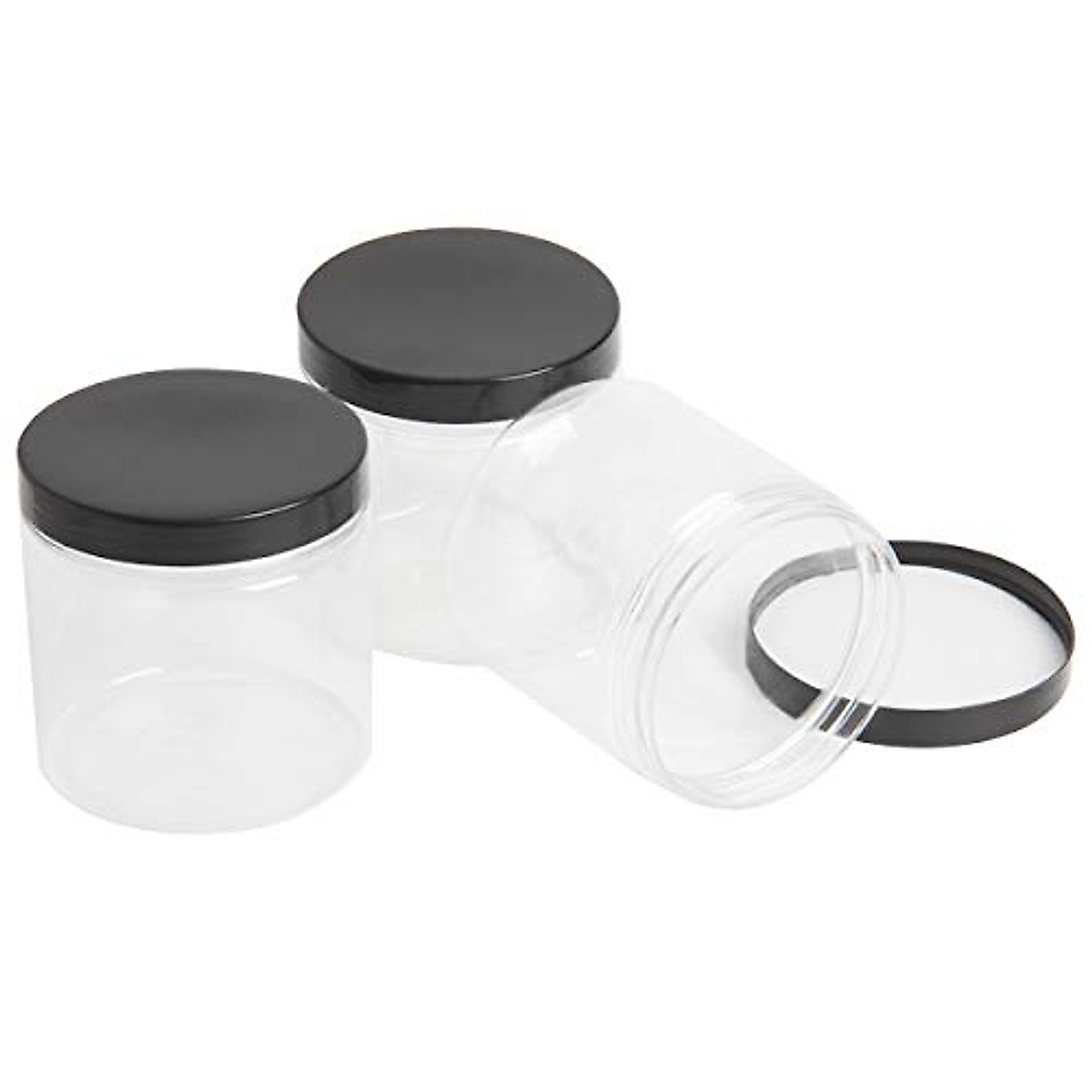 SBYURE 6 Pack 15 oz Round Clear Plastic Jars With Black Lids,Round PET Airtight Containers for Kitchen & Household Food Storage,Dry Goods,Honey,Nuts and More